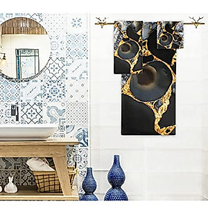 Naanle Black Marble with Golden Line Soft Set of 3 Towels, 1 Bath Towel+1 Hand Towel+1 Washcloth, Decorative for Bathroom, Hotel, Gym, Spa and Beach