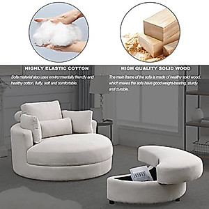 Swivel Accent Barrel Chair with Storage Ottoman,Comfy Teddy Upholstered 360° Recliner Sofa Club Chaise Leisure Round Lounge Armchair Singel Lazy Sofá Arm Chairs and Footrest Set for Living Room/Hotel