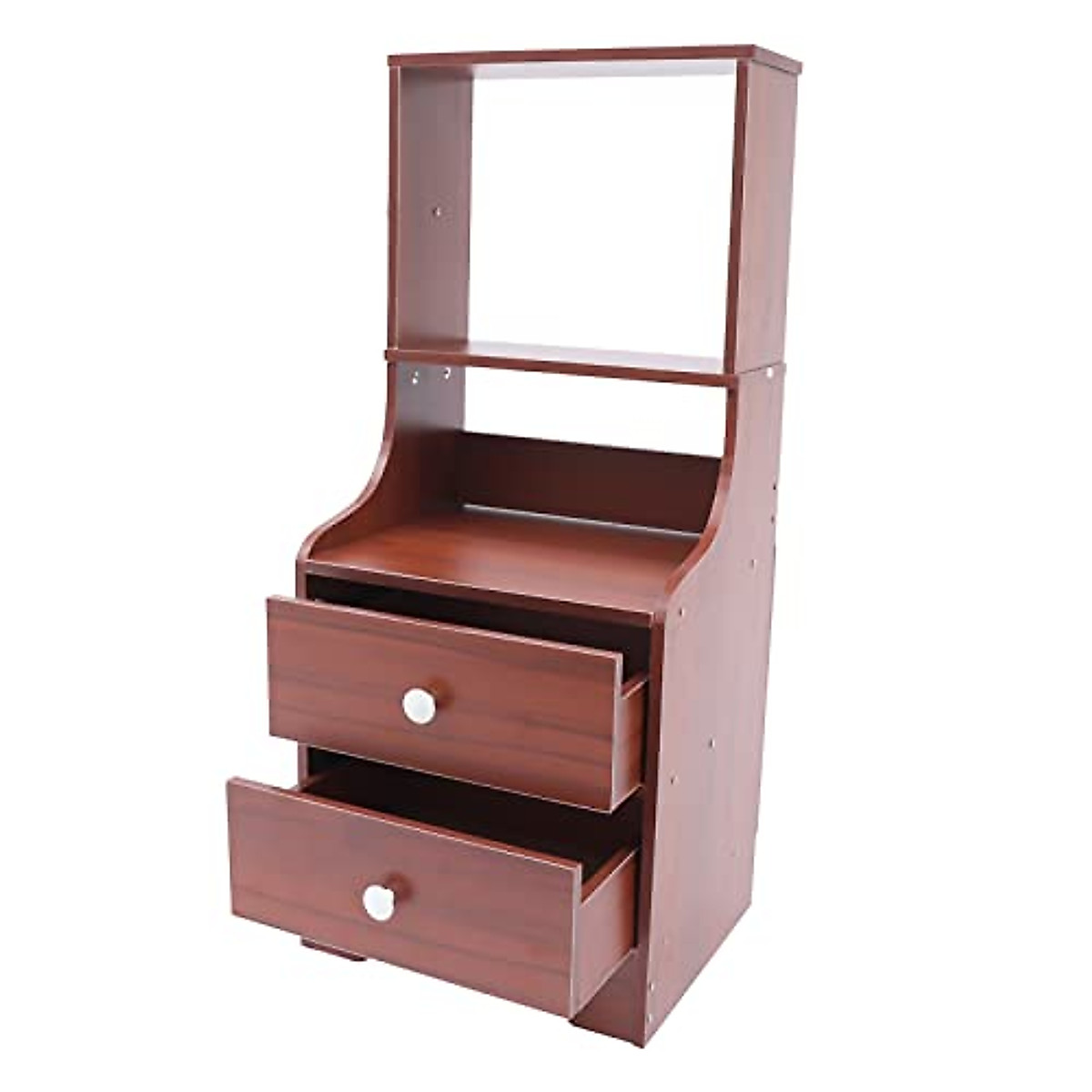 Eapmic 2 Drawers Dresser with Top Cabinet Storage, Nightstand End Bedside Table Storage Cabinet Chest of Drawers with Open Shelf, Wide Storage Space for Home Office,White (2 Drawers,Brown)