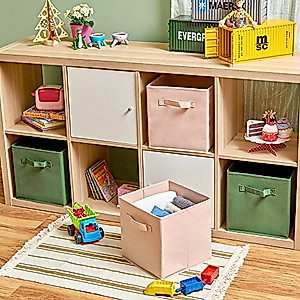 EZOWare Set of 4 Foldable Fabric Basket Bins, Collapsible Storage Organizer Cube 10.5 x 10.5 x 11 inch for Nursery, Playroom, Kids, Living Room - (Kale Green)