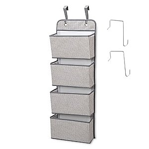 Dreamsy Hanging Closet Organizer, 4-Pockets Wall Mount/Over Door Storage for Toys, Purses, Keys, Sunglasses - Grey
