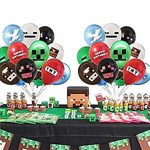 24 Pcs Party 12 inch Balloons For Minec, Video Games Theme Party Supplies, Sandbox Game Party Decoration