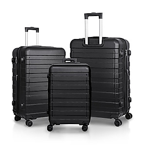 SUPER DEAL Black Luggage Set 3 Piece Hardside Expandable Luggage with Spinner Wheels Hardshell Lightweight Durable Suitcases Travel Carry Ons, 21/26/30 inch