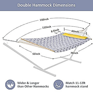 SUNCREAT Portable Double Rope Hammock with Pad, Two Person Tree Hammock for Garden, Backyard, Patio, Poolside, Gray Drops