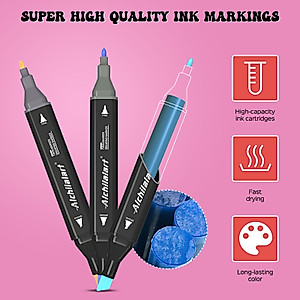 alchilalart 80-Colors Alcohol Based Markers, Alcohol Markers Set, Dual Tip Alcohol Sketching Drawing Markers Animation for Adults Kids