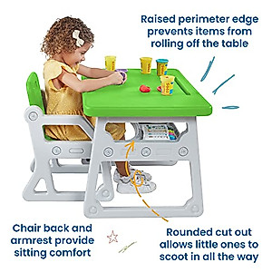 ECR4Kids Toddler Plus Desk and Chair, Kids Furniture, Grassy Green/Light Grey