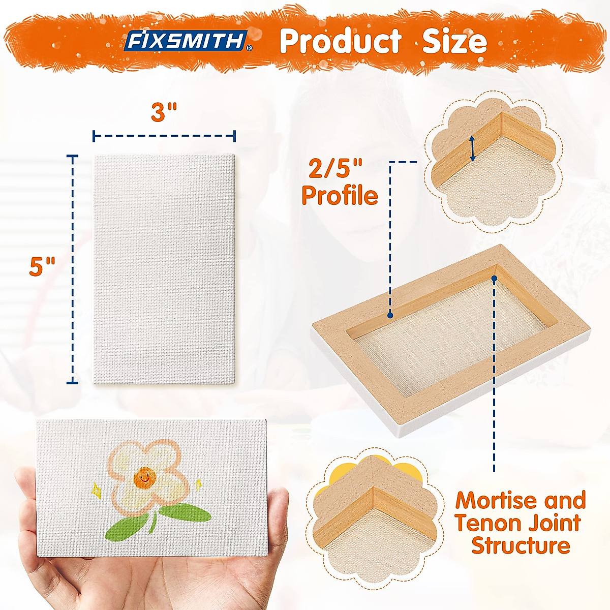 FIXSMITH Mini Stretched Canvas for Painting - 24 Pack 3 x 5 Inch, 2/5” Profile Small Canvases, 100% Cotton Primed Blank Canvas for Kids, Home Decor Project, Art Supplies for Acrylic Oil Painting