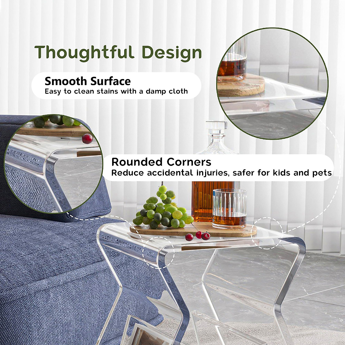 BTLWSI Acrylic Side Table, Acrylic Sofa Table Acrylic Nightstand with Storage Slots, Acrylic Clear End Table Stool for Living Room, Modern Clear Acrylic Coffee Table, 17" D x 12.2" W x 11.6" H