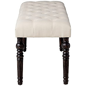 Roundhill Furniture Leviton Fabric Tufted Turned Leg Dining Bench, beige