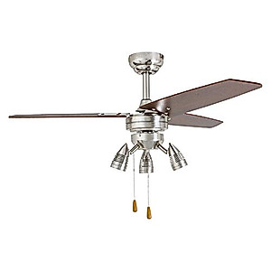 Honeywell Ceiling Fans Civa, 48 Inch Contemporary Indoor LED Ceiling Fan with Light, Pull Chain, Dual Mounting Options, 3 Modern Style Blades, Reversible Motor - 51583-01 (Nickel)