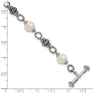 925 Sterling Silver Polished Toggle Closure 8 8.5mm Freshwater Cultured Pearl 8inch Bracelet Jewelry for Women