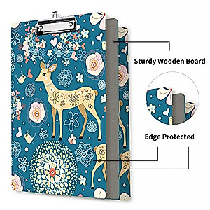 Cute Clipboard, Letter Size Wooden Clipboards for Students, Nurses, Kids, Office Lady and Man, A4 Size(12.5″ X 9.0″) with Retractable Metal Clip Christmas Gift, Blue Deer