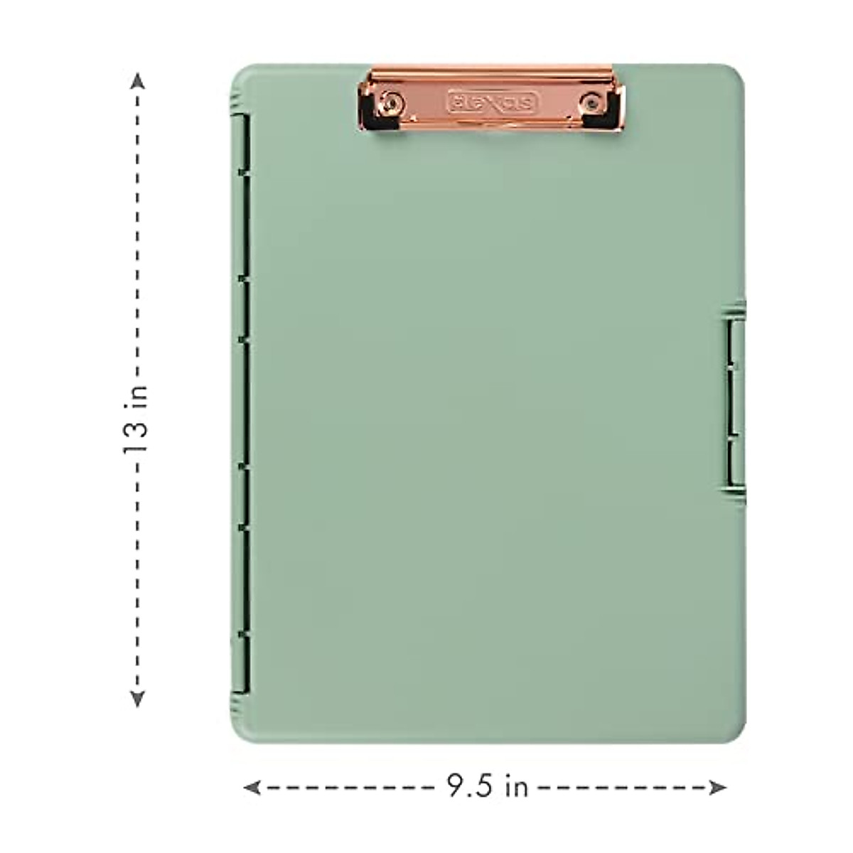 Dexas Slimcase 2 Storage Clipboard with Side Opening, 12.5 x 9.5 inches, Sea Foam Green with Rose Gold Clip 3517R-5503