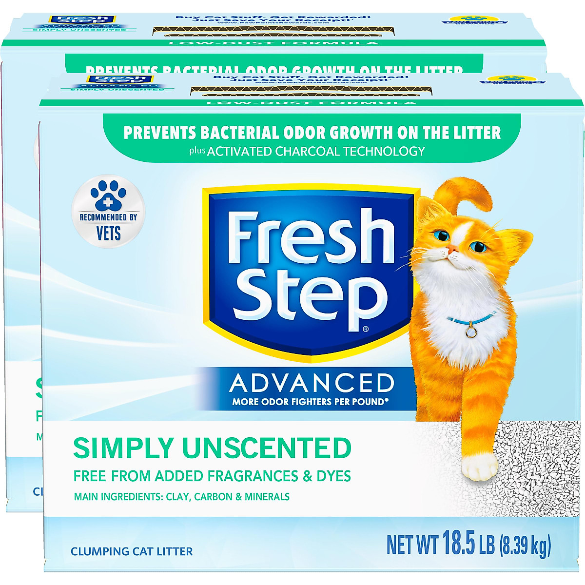 Fresh Step Clumping Cat Litter, Advanced, Simply Unscented, Extra Large, 37 Pounds total (2 Pack of 18.5lb Boxes) (Package May Vary)