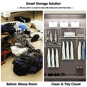 Tangkula 3 to 5 FT Custom Closet Organizer System Kit, Wall-Mounted Storage Organizer with Wire Shelving and Hanging Rods, Adjustable Closet Organizer Kit, Configurations Custom Closet for Bedroom