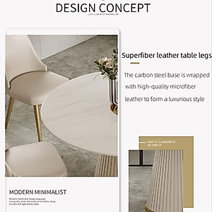 Wohh Round Marble Dining Table, Dining Table Faux Marble, Stone Top Dining Table Set for 6-8 (53 Table and 6 Chairs)