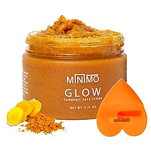 Minimo Glow Turmeric Face Scrub With Heart Applicator - Infused with Turmeric, Manuka Honey, Cinnamon, and Chamomile - Unscented Turmeric Scrub for All Skin Types- Achieve Glowing Skin Naturally