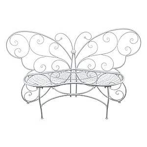 Alpine Corporation 62"L Indoor/Outdoor 2 Person Metal Butterfly Shaped Garden Bench, White