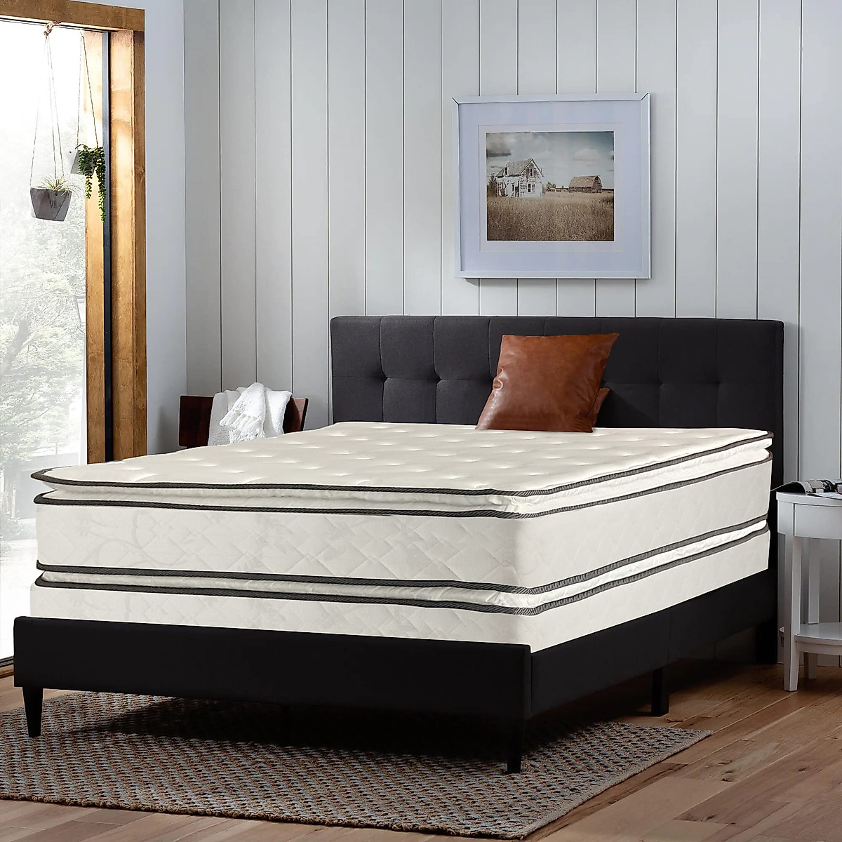Continental Sleep Medium Plush Double Sided Pillowtop Innerspring Fully Assembled Mattress and 8" Wood Box Spring/Foundation Set, Full XL, No