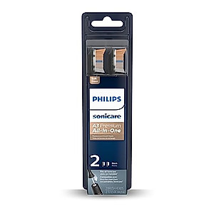 Philips Sonicare Genuine A3 Premium All-in-One Replacement Toothbrush Heads, 2 Brush Heads, Black, HX9092/95