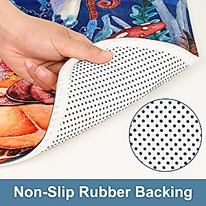 Alishomtll 4Pcs Mushroom Shower Curtain Sets with Non-Slip Rug, Toilet Lid Cover and Bath Mat, Sea Turtle Bathroom Sets, Funny Shower Curtains with 12 Hooks, Ocean Beach Kids Bathroom Sets