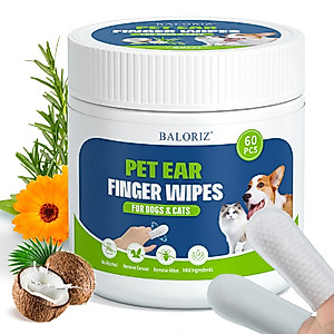 BALORIZ Dog Ear Cleaner Wipes, Dog Ear Wipes Finger for Dogs & Cats, Gently Remove Ear Wax, Sooths & Deodorize, Relieve Ear Itching, Pet Supplies Easy to Use Fresh Coconut Scent, 60 Count