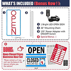 Open Signs for Business,Neon Open Sign Led,16.5"x 9",with Open/Closed Bussiness Hour Sign Set,Light for Bar Coffee Salon Store Window,12V/2A Adapter with ON/OFF Switch (Blue/Red Vertical)