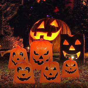 10Pcs Halloween Pumpkin Lawn Bags - Halloween Decorations Leaf Bags with 5 Designs, Halloween Party Favors Fall Halloween Trash Bags with Twist Ties for Yard Lawn Garden Halloween Decorations Outdoor