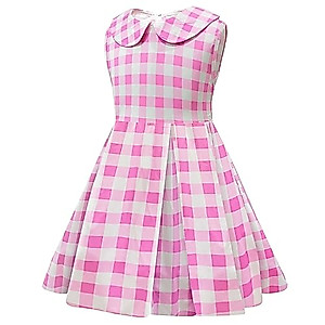 Fpoqbod Girls Pink Gingham Costume Dress Movie Cosplay Kids Party Halloween Fancy Plaid Dressess Plaid (Pink, 4-5 Years)