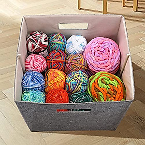 KOKNIT Collapsible Yarn Storage Bin, Yarn Basket Organizer Cube with Dual Handles for Shelves, Home and Office, Best Gift for Knitter and Crocheter