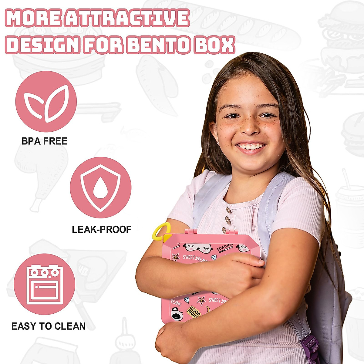 Itslife Bento Lunch Box for Kids, 3-5 Compartment with Leak Proof, 35oz Lunch Containers for Toddler, Dishwasher Safe, BPA Free, Ideal Portion 10 Designs for Kids School Gift(Pink Panda)