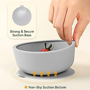 Yoofoss Baby Bowls with Suction - Toddler Bowls with Lids - 100% Silicone Baby Feeding Set include 2 Pack of Suction Bowls, Forks & Spoons - BPA Free - Microwave & Dishwasher Safe - Green