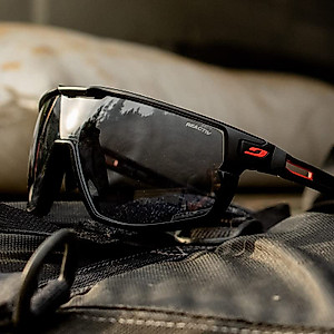 Julbo Sporty Rectangular Sunglasses, Matte Black/Glossy Black, L