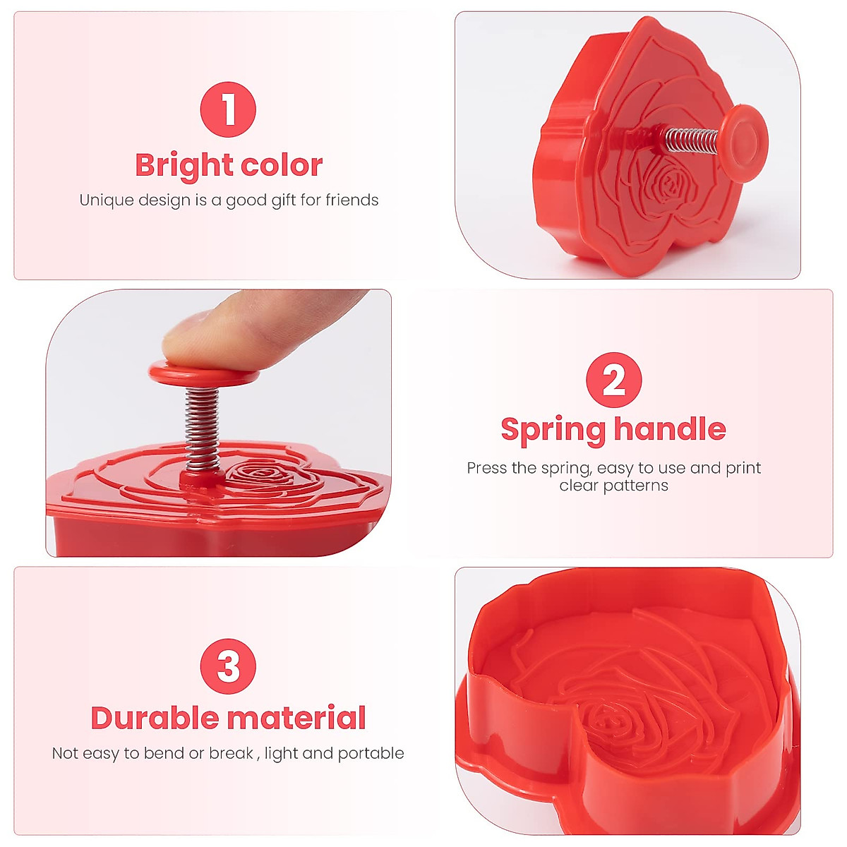 FVVMEED 4 Pieces Valentine's Day Love Couple Rose Diamond Biscuit Cutters Cookie Stamps Plunger Cutter Fondant Molds Embossing Spring Mold Press Cupcake Gum Paste Sugar Craft Decorating Baking Tool