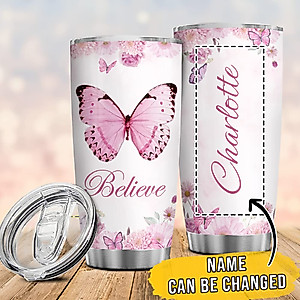 Wassmin Personalized Christian Tumbler Christian Gifts For Women Girls Butterfly Believe Mug Stainless Steel Coffee Travel Cup Mugs Inspirational Tumblers 20oz 30oz Birthday Religious Gifts