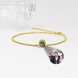 Kislumi Custom Bracelets with Picture Inside, Dainty Bracelet for Women, Customized Projection Bracelets with Photos, Picture Bracelet Personalized Photo, Memorial Gifts for Women/Family/Dog, Silver, Gold, Rose Gold
