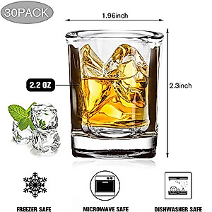 Vivimee 30 Pack Heavy Base Shot Glasses Bulk, 2.2 oz Square Shot Glasses Set, Clear Espresso Shot Glass, Small Whiskey Shot Glasses for Vodka, Whiskey, Tequila, Espressos, Spirits & Liquors