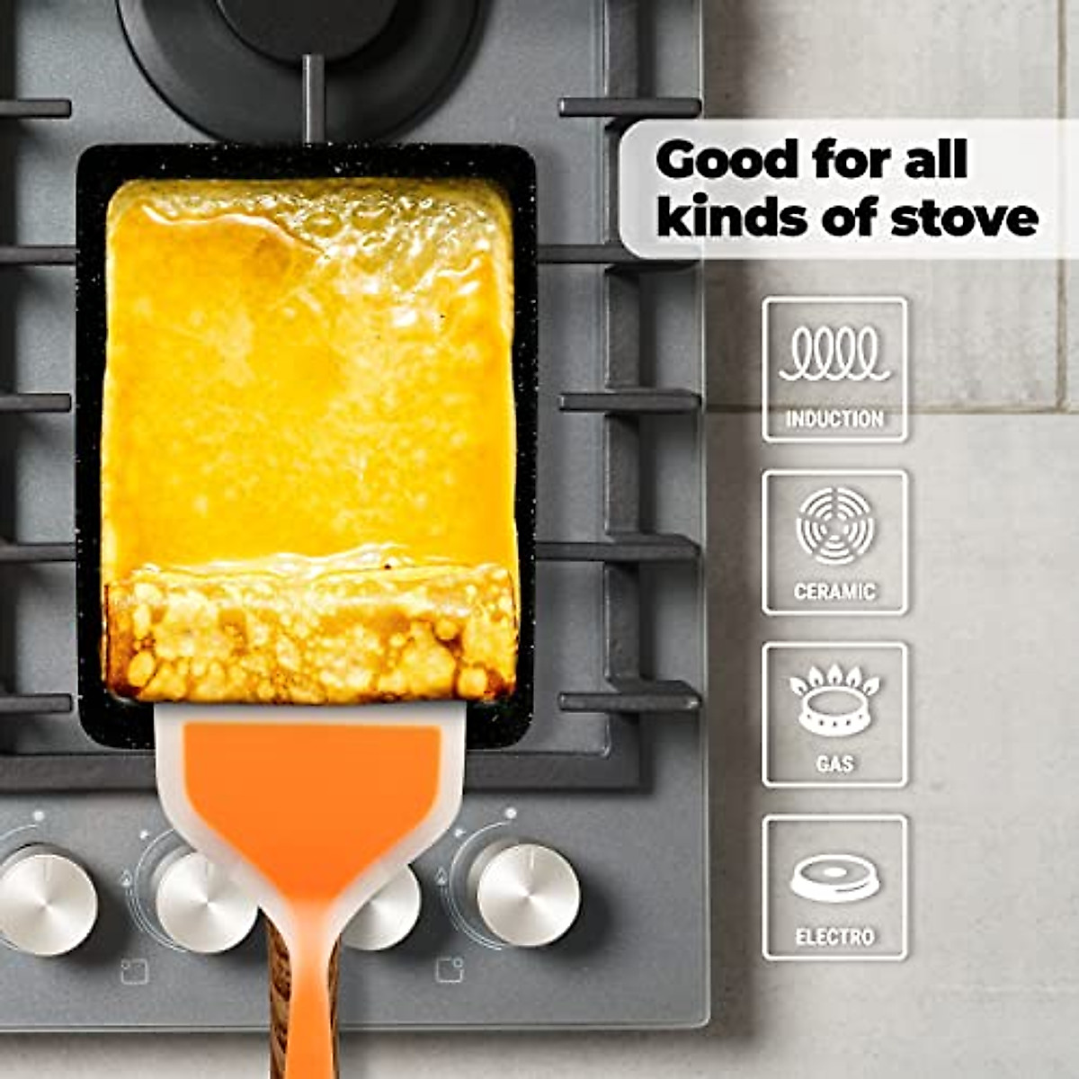 YumOmNom Tamagoyaki Pan, Japanese Cookware, Egg Pan, Rectangle Frying Pan, Kitchen Accessories, Square Pan, Omelette Maker Nonstick, Omelet Pan, Cooking Tools, 7" x 5" Black (5)