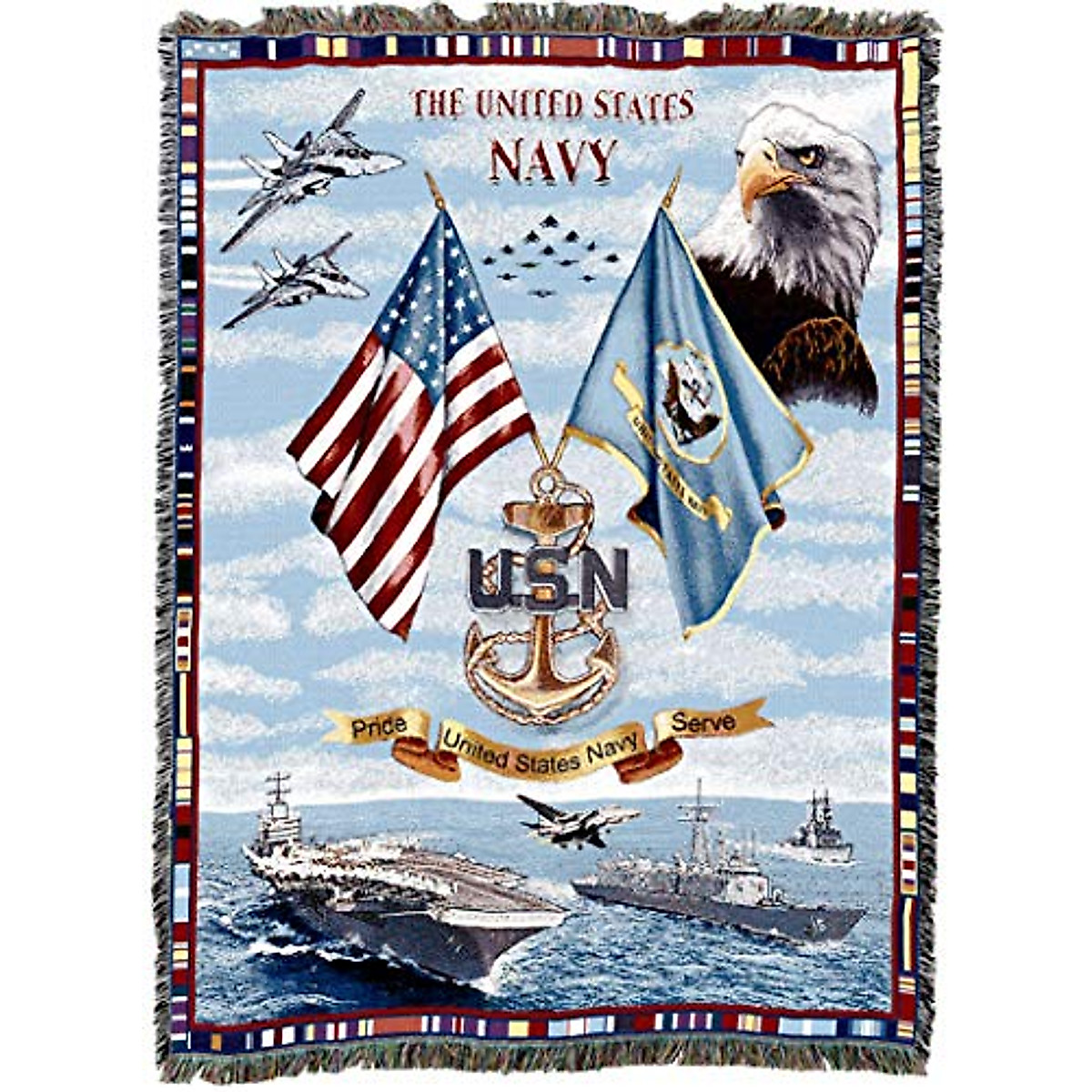 Pure Country Weavers PCW - US Navy Blanket - Gift Military Tapestry Throw Woven from Cotton - Made in The USA (72x54)