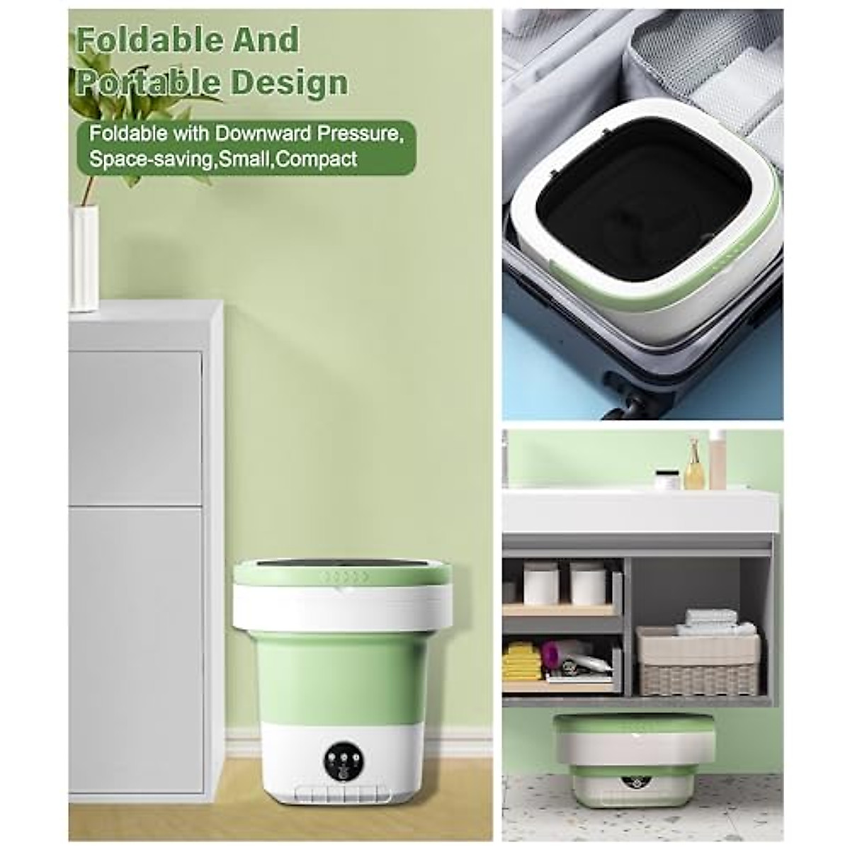 13L Portable Washing Machine, Mini Portable Washer with Spin Dryer, 3 Modes Deep Cleaning for Baby Clothes Socks Underwear or Small Items, small Washing Machine suitable for Apartment,RV Travel Green