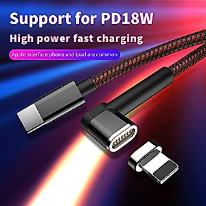 Strong Magnetic USB C to iOS 16 PD Fast Charging Cable, Right Angle, 90 Degree, 8 pin Data Syncing L-Tip 27W 20W 9V3A Cord, Nylon Braided for iPhone 14 13 12 Mini Pro Max 11 Xs Xr iPad Air, 1.2m 4ft