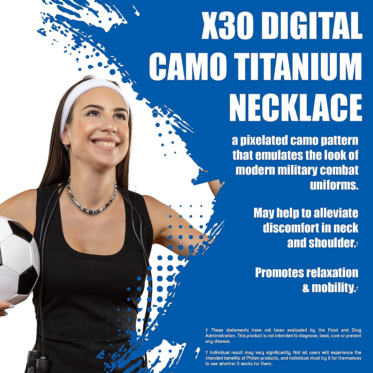 Phiten X30 Digital Camo Titanium Necklace - Sport Necklace Permeated with Aqua Titanium Technology for Neck and Shoulder Tension - Power Elastomer Core with Micro Titanium Spheres - Night, 18 Inch