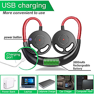 Hands Free Portable Neck Fan, Mini USB Bladeless Personal Fan with Neck Hanging Design USB Battery Rechargeable with 3 Speeds Adjustable Air Flow, 2 Wind Head for Travel Outdoor Office Home Sports