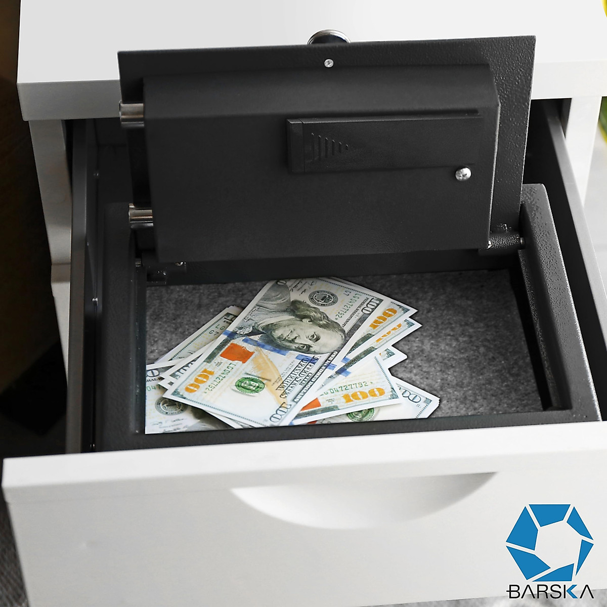 Barska Digital Keypad Home & Office Steel Security Safe Lock Box with Deadbolts - 0.15 Cu Ft Top Opening Drawer Safe