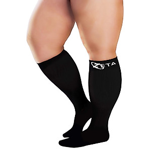 Zeta Wear Plus Size Leg Sleeve Support Socks - The Wide Calf Compression Socks Men and Women Love for Its Amazing Fit, Cotton-Rich Comfort, Compression & Soothing Relief, 1 Pair, 3XL, Black
