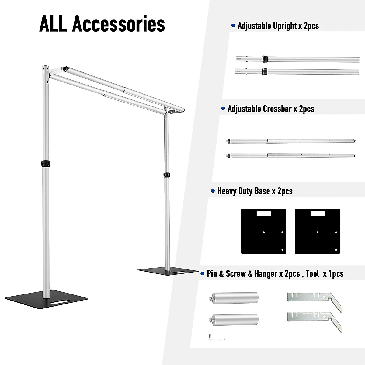 Hecis 12x12Ft Double Crossbar Pipe and Drape Backdrop Stand, 7-12' Tall x 7-12' Wide Adjustable Pipe and Drape Stand, Heavy Duty Backdrop Stand for Event, Party, Trade Shows and Wedding Decor