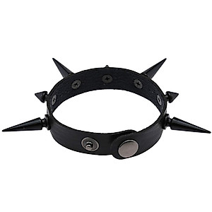 FM FM42 Women Red PU Simulated Leather Black-tone Long and Short Rivets Spike Spiked Punk Gothic Adjustable Bracelet, Pack of 2