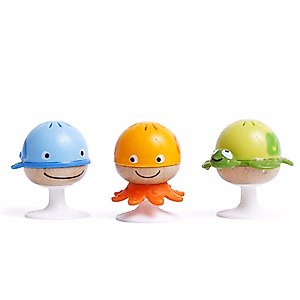 Hape Put-Stay Rattle Set | Three Sea Animal Suction Rattle Toys, Baby Educational Toy Set