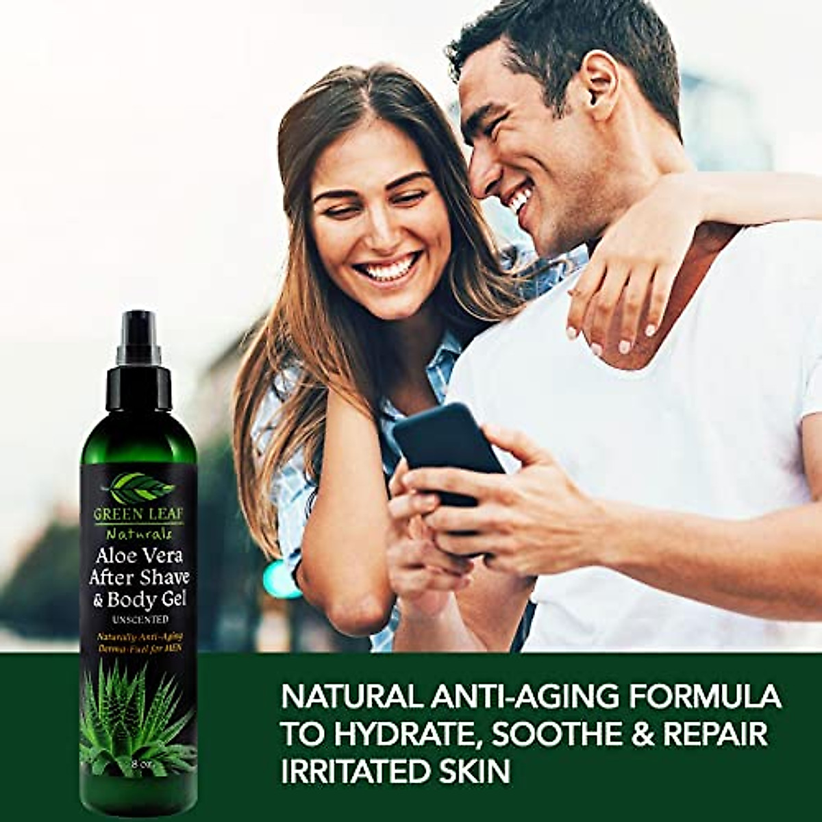 Aloe Vera After Shave & Body Gel | 99.75% Organic | Natural Anti-Aging Formula to Hydrate, Soothe & Repair Dry Skin, Irritation, Redness & Prevents Razor Burn - 8oz, By Green Leaf Naturals