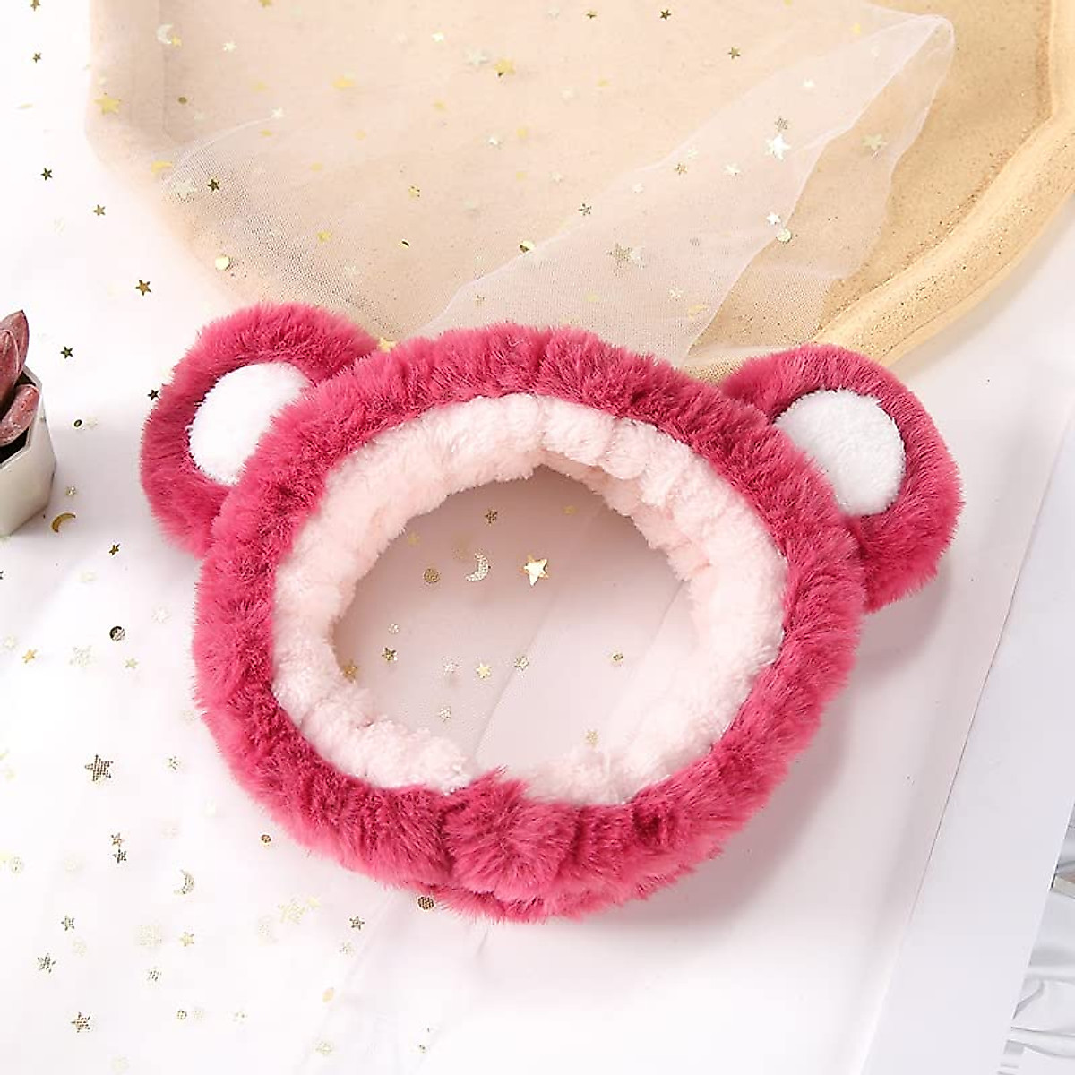 Hofar Face Wash Headband Hairband with Bear Ears and Hair Clips Coral Fleece Cartoon Cute Creative Hair Accessories
